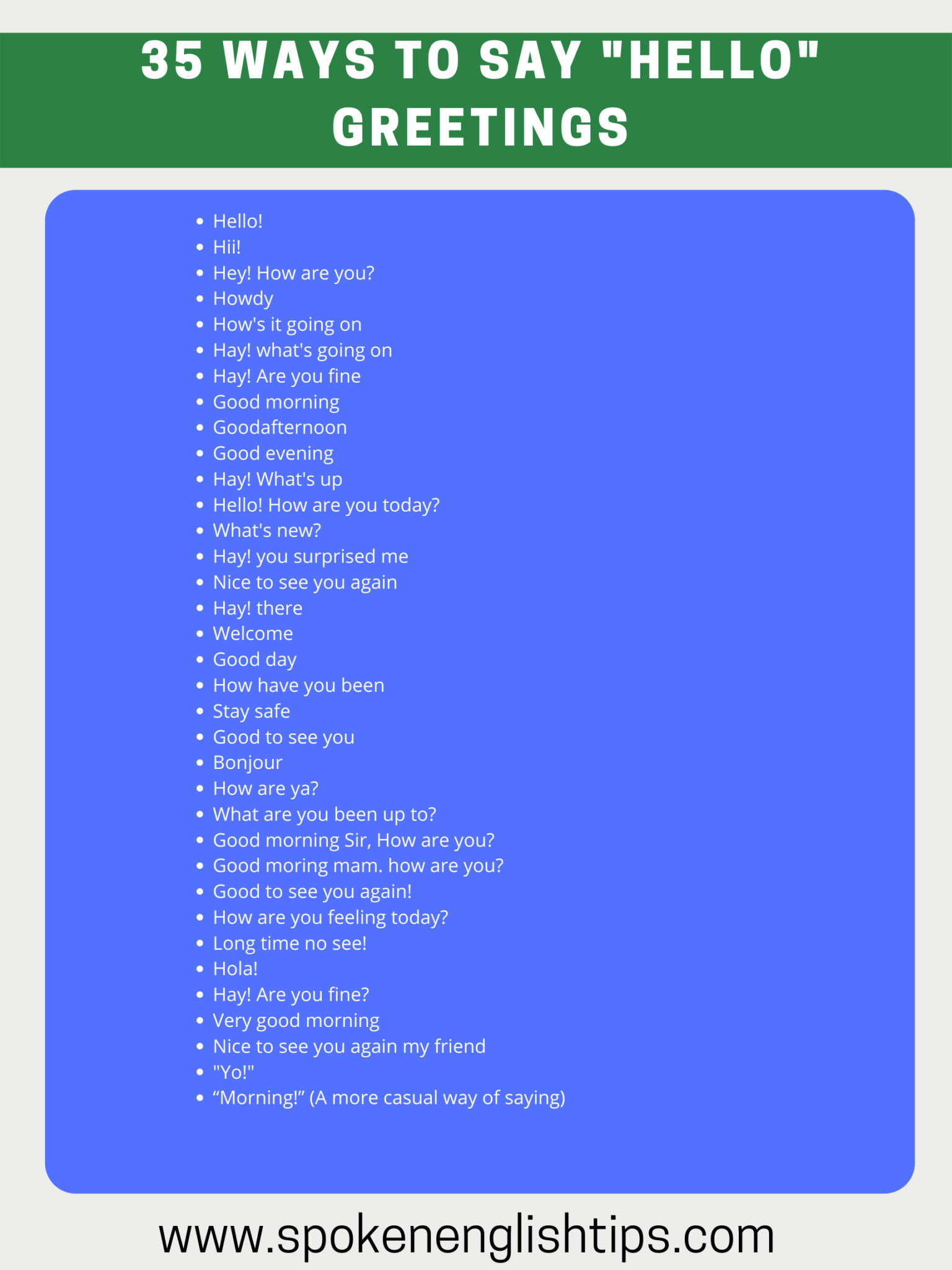 35 Ways To Say Hello In English Spoken English Tips