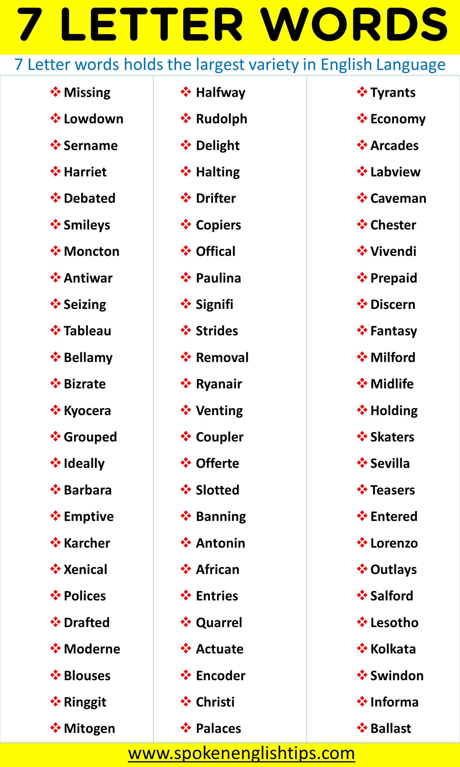7 Letter Words List Of 500 Common Seven Letter Words In English