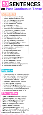 50 Sentences Of Past Continuous Tense Examples